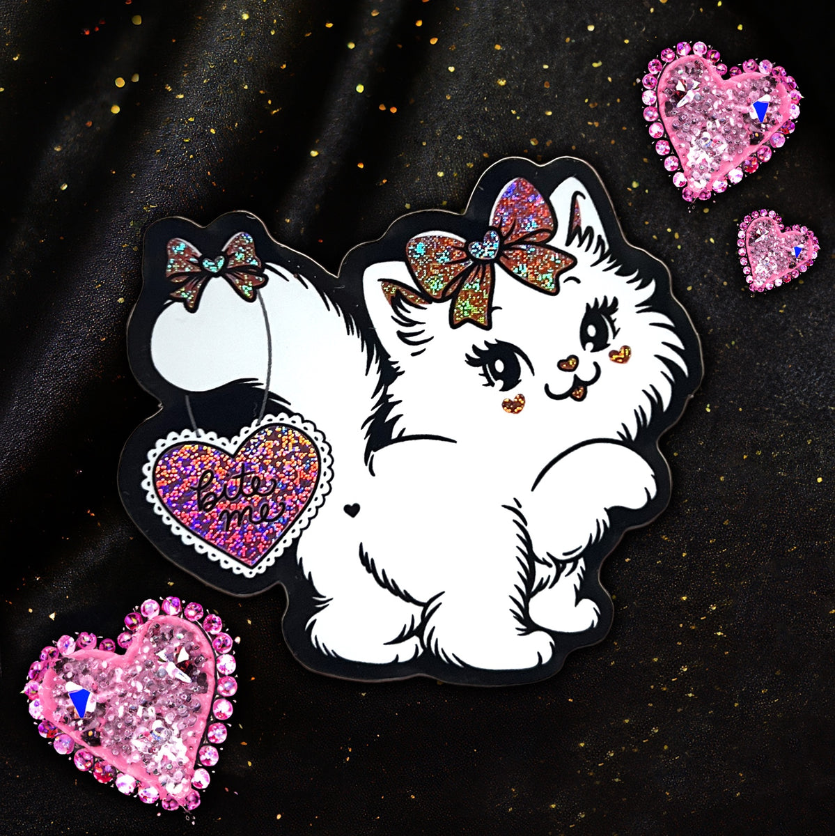 “Bite Me” Sassy Kitty Cat Glitter Holo Sticker – Moonstruck / Kittens ...