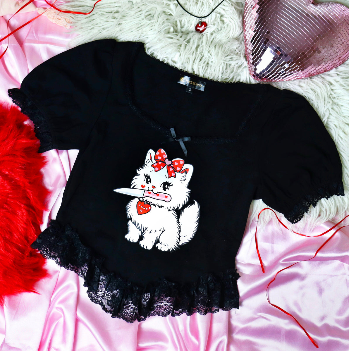 I Cut U Kitty Cat Puff Sleeve Top – Moonstruck Crystals