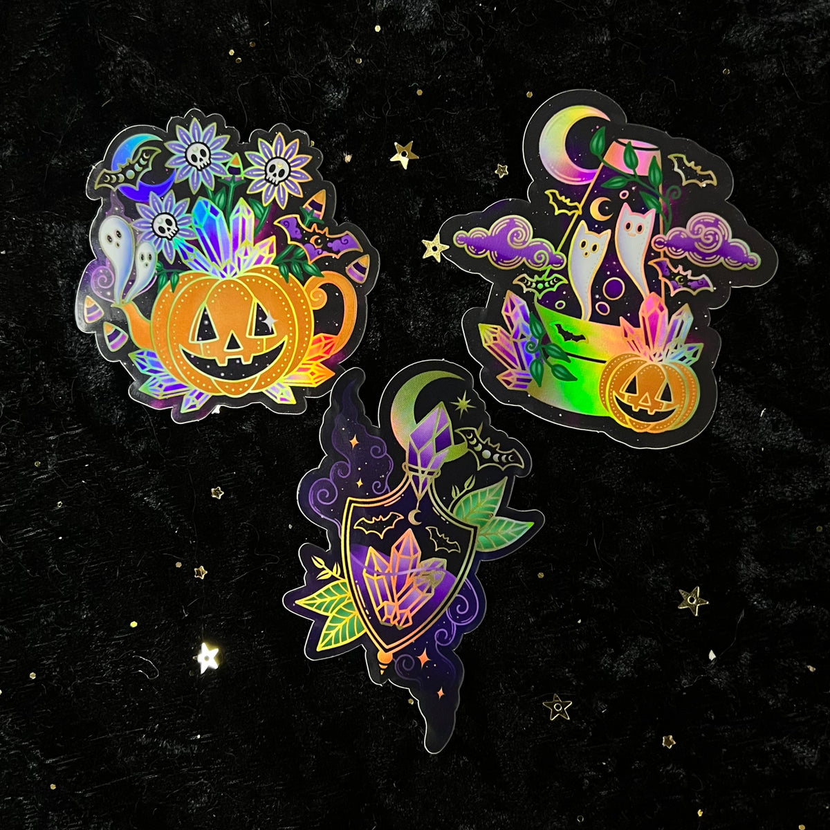 Halloween Crystal Holo Stickers (individual or set) – Moonstruck Crystals