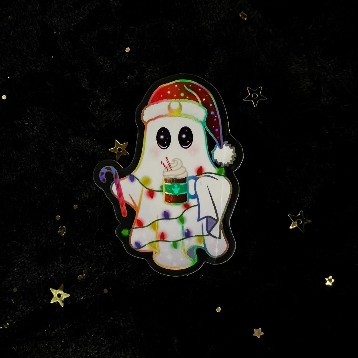 Holiday Cheer Ghost Holo Sticker – Moonstruck Crystals